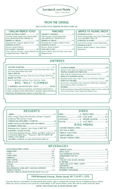 Menu - Sandwich and Pickle